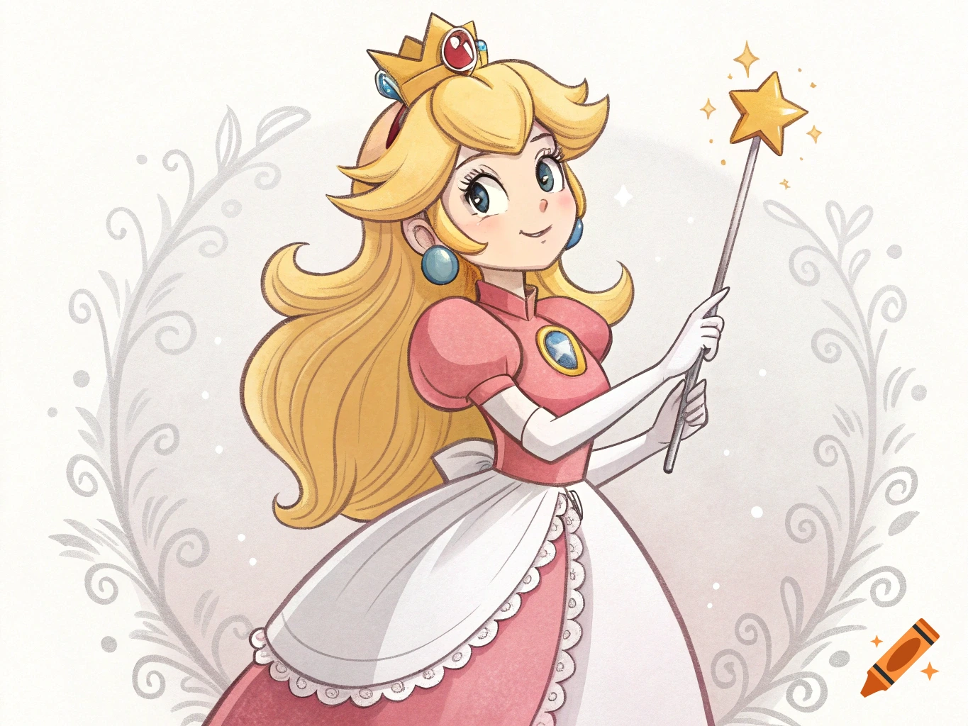 Cartoon illustration of Princess Peach in her pink dress, holding a ...