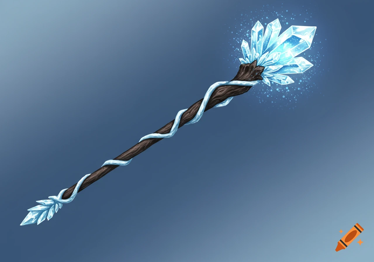 Illustration of a fantasy staff with dark wood and blue glowing ...