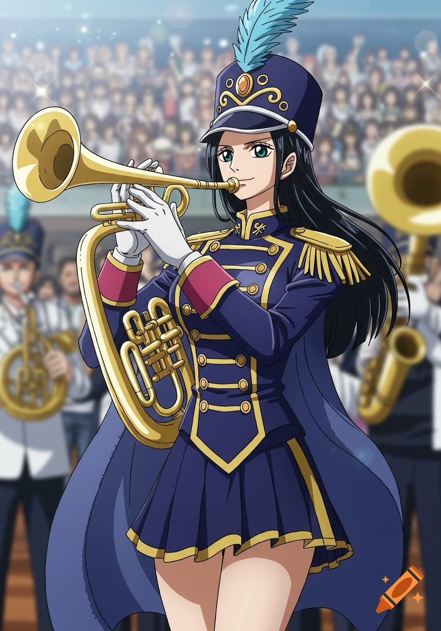 Nico Robin from One Piece in a marching band uniform plays a brass ...