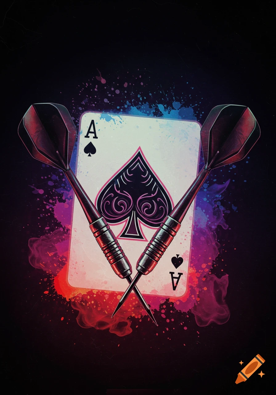 Two darts crossed over an Ace of Spades playing card with colorful ...