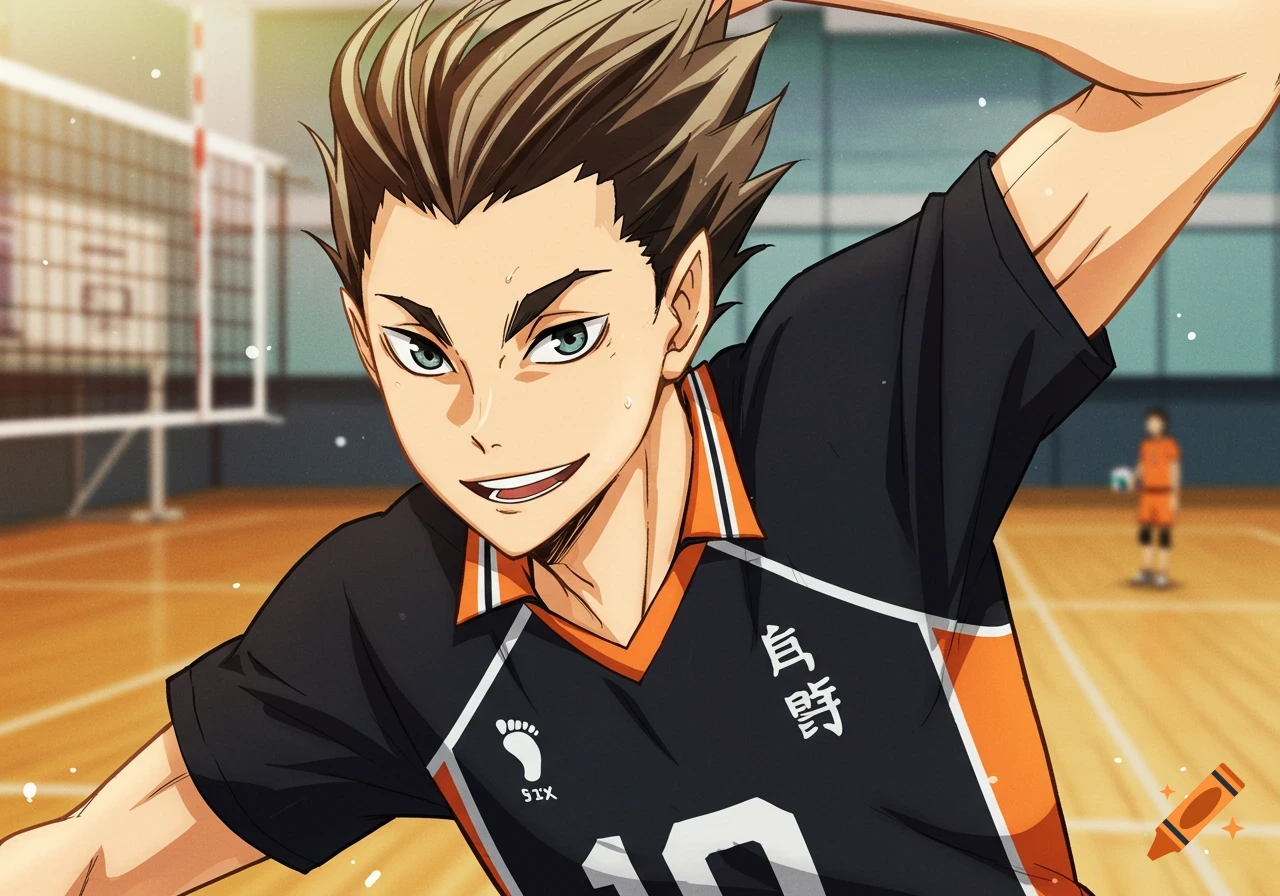 Anime style illustration of a male volleyball player in black and ...