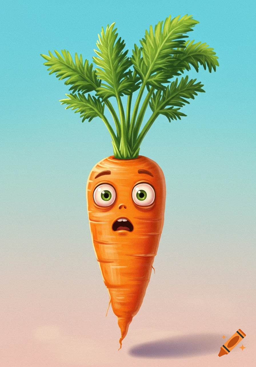 A cartoon illustration of a scared carrot with wide eyes and an open ...