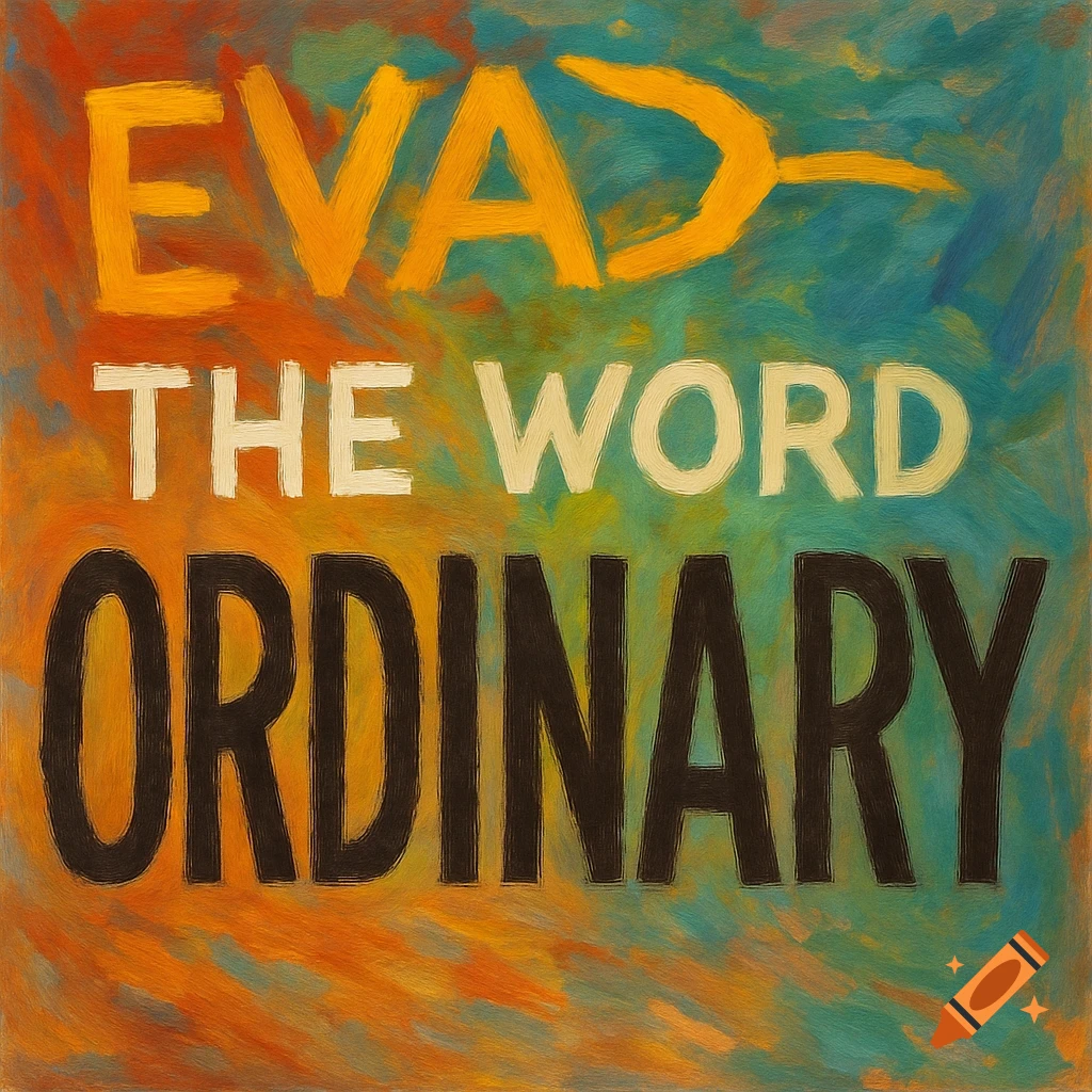 The text "EVADE THE WORD ORDINARY" in a painted style. on Craiyon