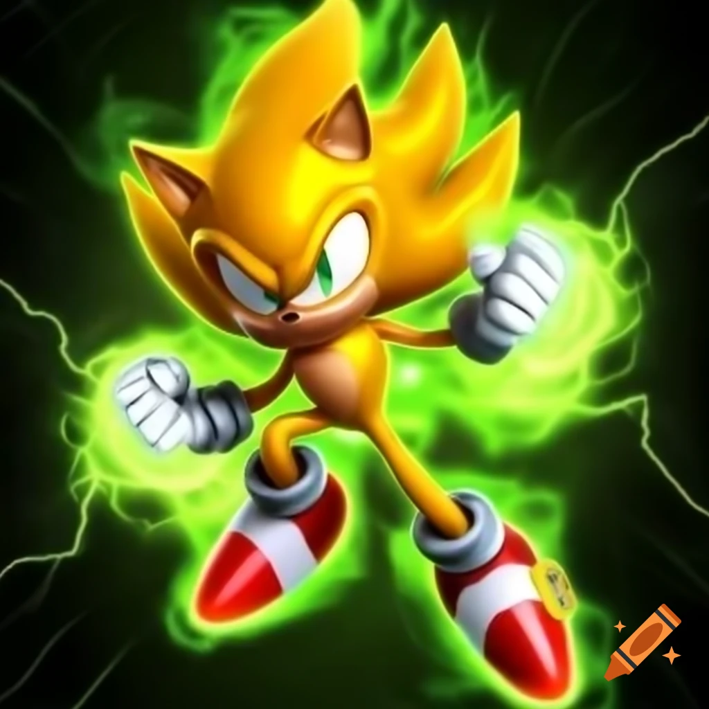 Golden Sonic moving at super speed with emerald sparks and chaos ...