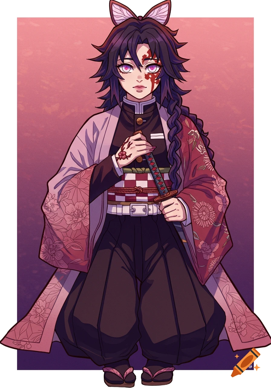 Anime style female character with cat ears, mismatched haori, demon ...