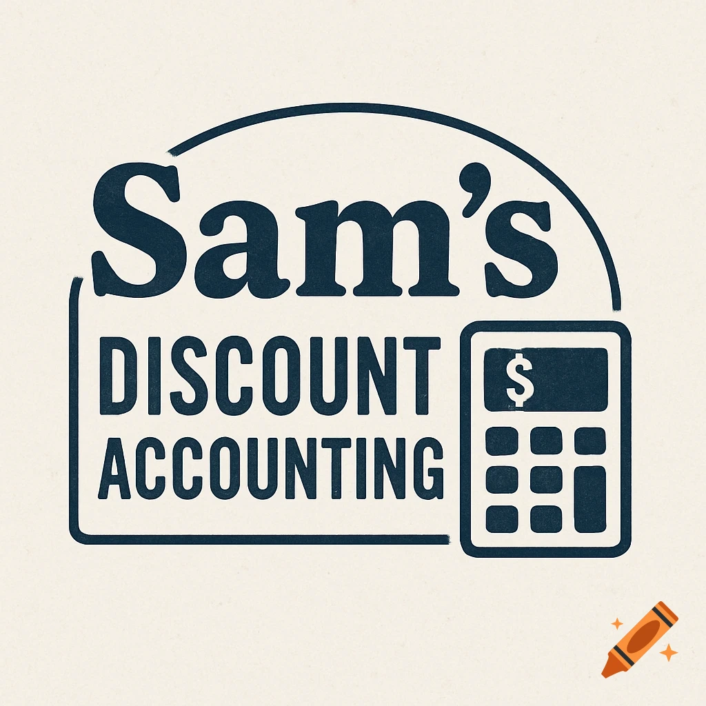 Logo for Sam's Discount Accounting with text and a calculator icon on ...
