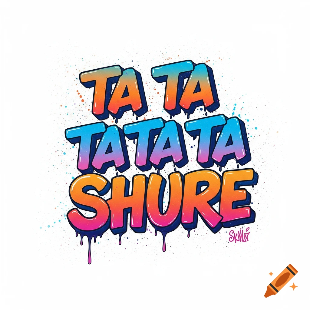 Colorful graffiti text saying TA TA TA TA TA TA TA SHURE with drips and ...