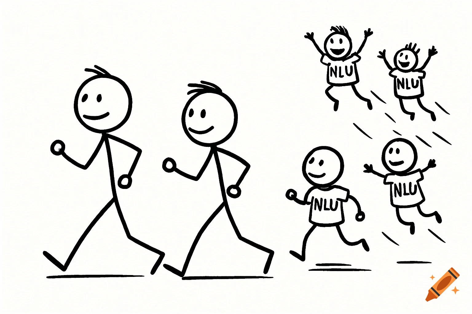 A stick figure drawing of teachers speed walking with students wearing ...