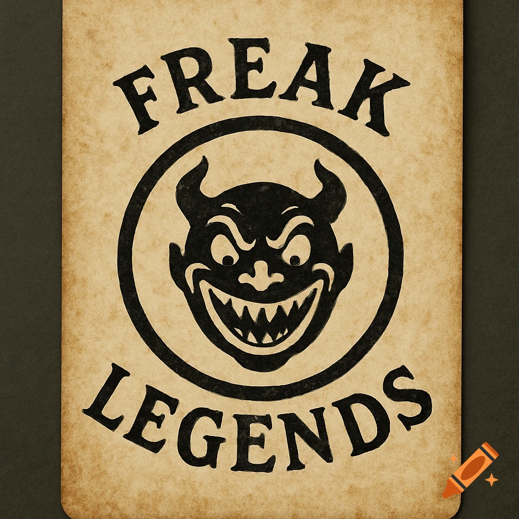 A vintage-style calling card with a black devil face logo and the words ...