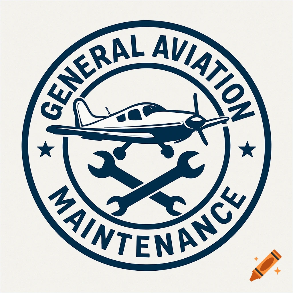 Logo for general aviation maintenance with airplane and wrenches on Craiyon