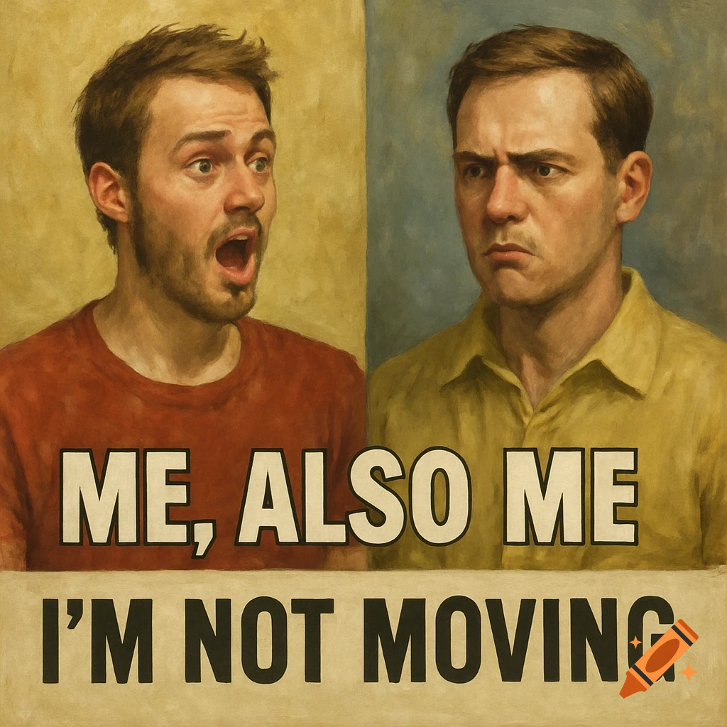 Painted portraits of a man with surprised and annoyed expressions, with ...