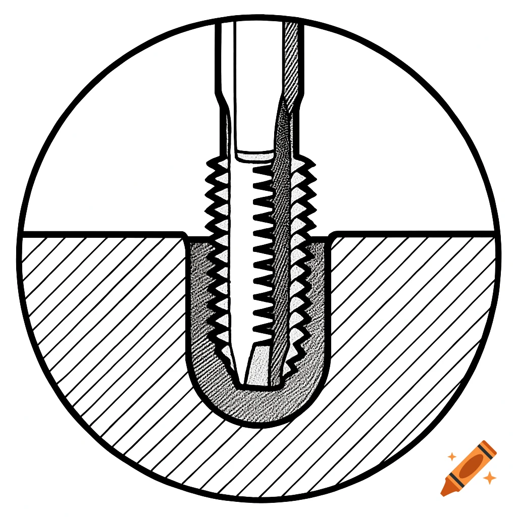 Black and white cross-section diagram of a thread tap cutting into a ...