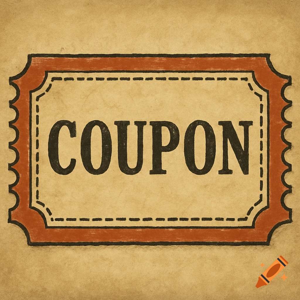 Vintage-style coupon with the word COUPON printed on it. on Craiyon