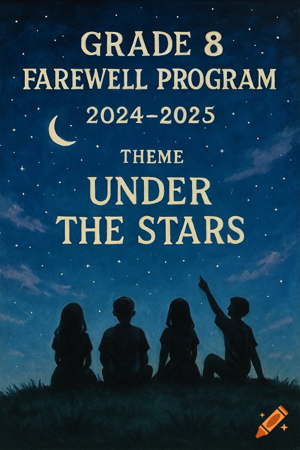 A poster for a Grade 8 Farewell Program, featuring silhouettes of ...