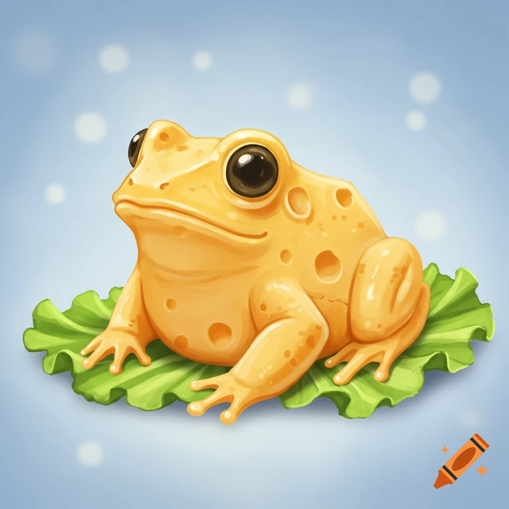 A cute cartoon illustration of a bright yellow frog with holes like ...