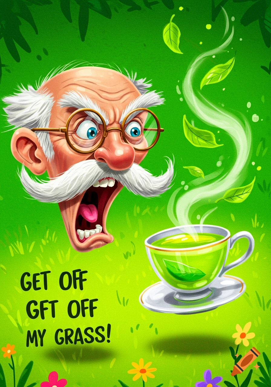 Cartoon illustration of a grumpy old man yelling next to steaming green ...