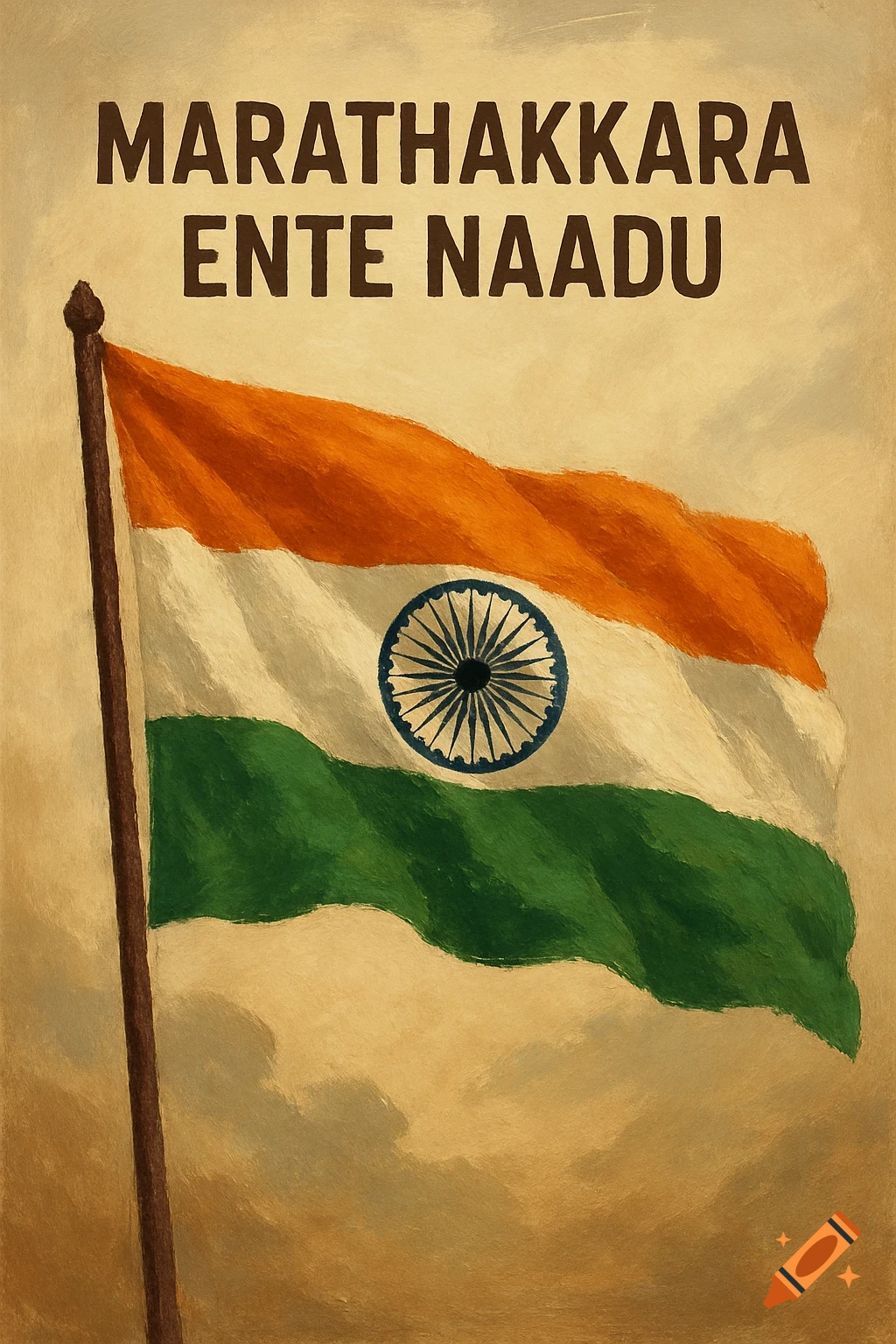 Indian flag with text 'Marathakkara Ente Naadu' above it, in a textured ...