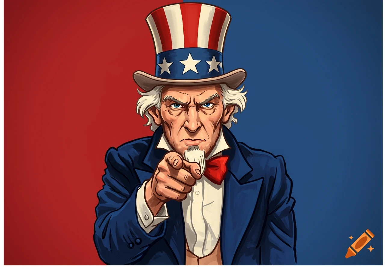 Cartoon illustration of Uncle Sam pointing directly at the viewer ...