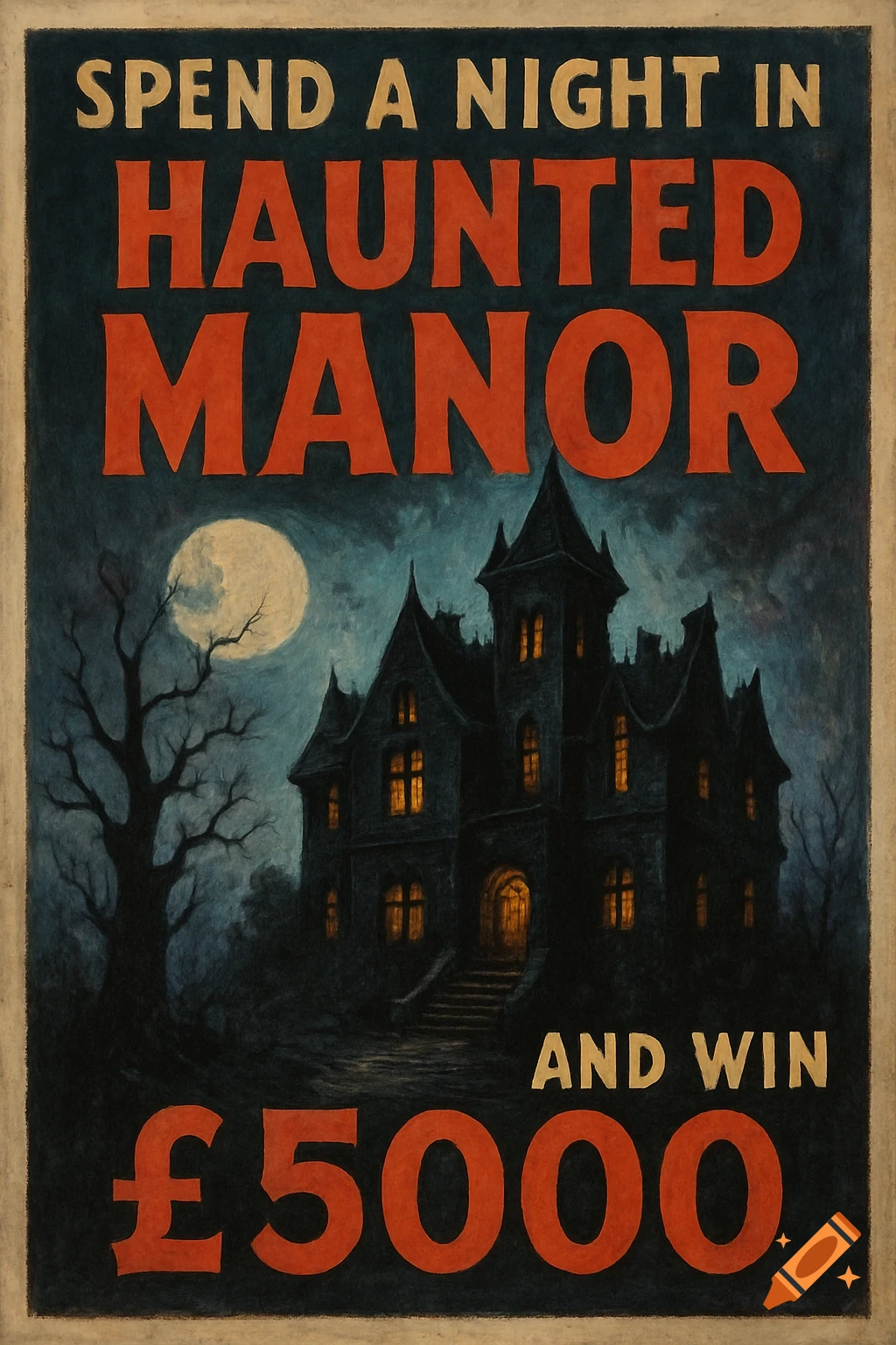 Vintage style horror poster advertising a night in a haunted manor with ...