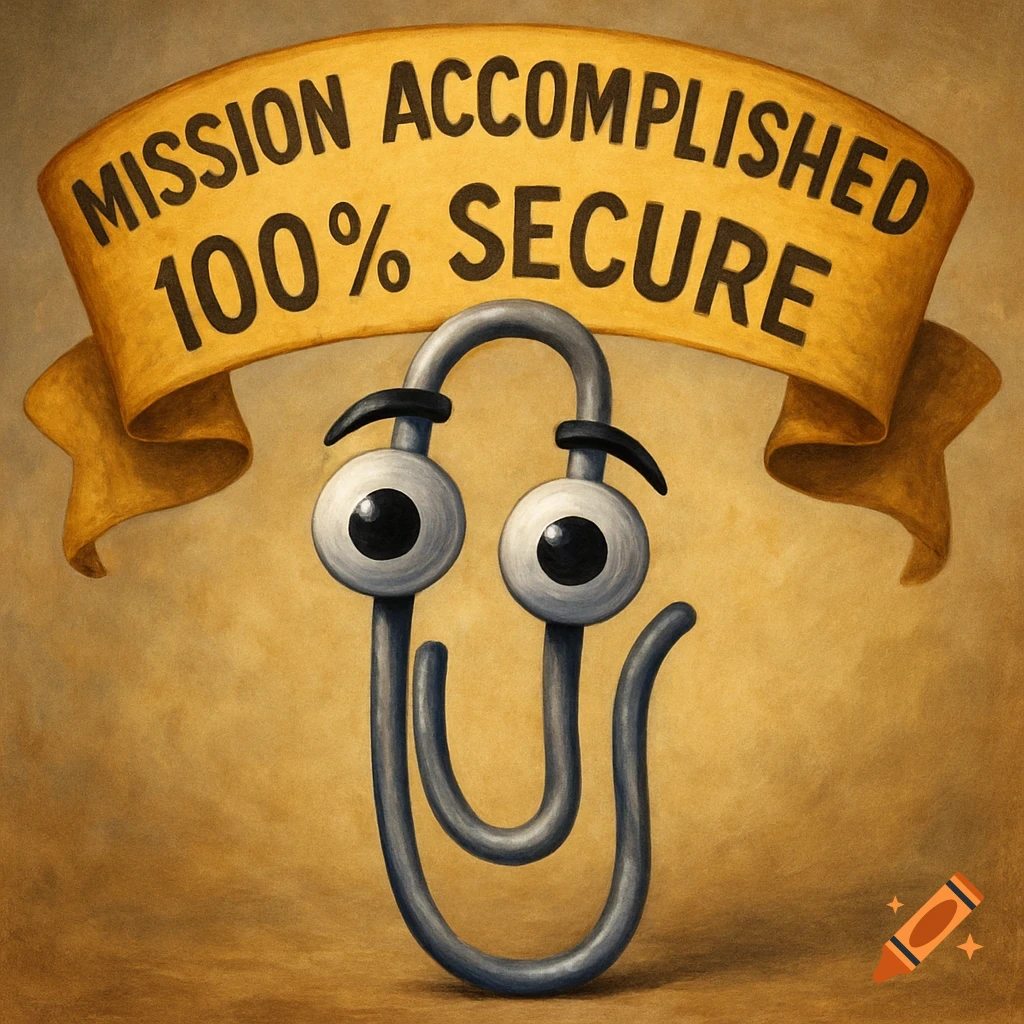 Cartoon illustration of Microsoft Clippy in front of a banner reading ...