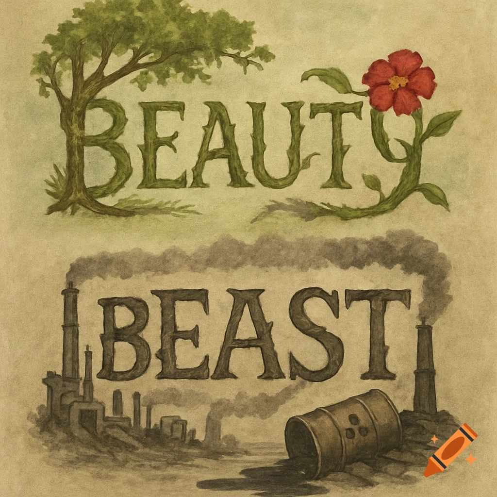 Illustration of the word BEAUTY formed by green nature elements (tree ...