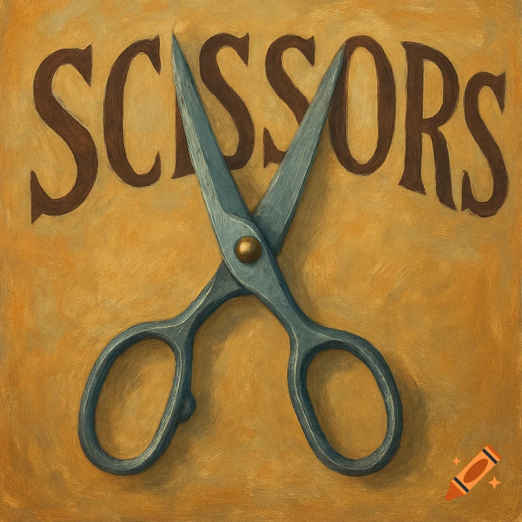 Painting of scissors with the word SCISSORS above them. on Craiyon