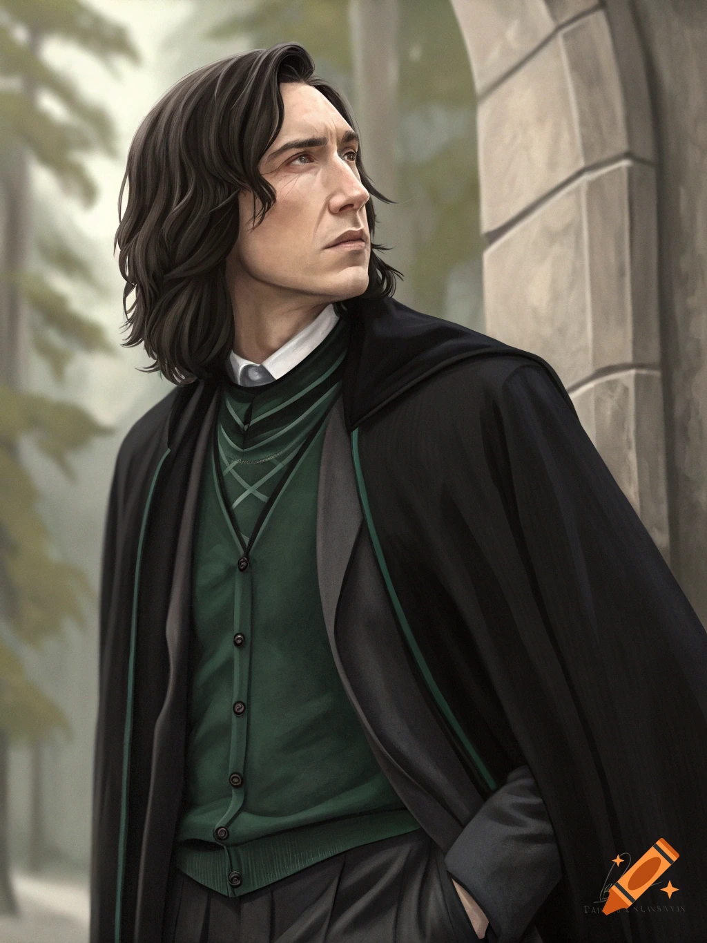 Portrait of a man resembling Snape and Adam Driver in wizard robes on ...