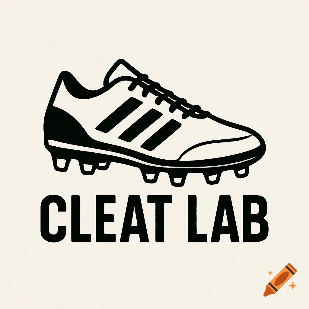 Black and white logo of a soccer cleat above the text CLEAT LAB on Craiyon