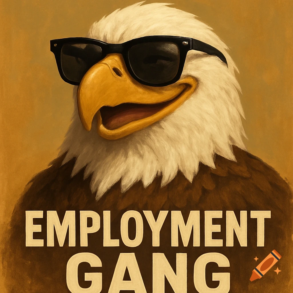 A smiling cartoon eagle wearing sunglasses, with the text "EMPLOYMENT ...