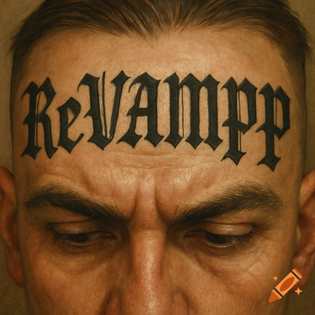 Close-up photorealistic image of a person's forehead with a black ...