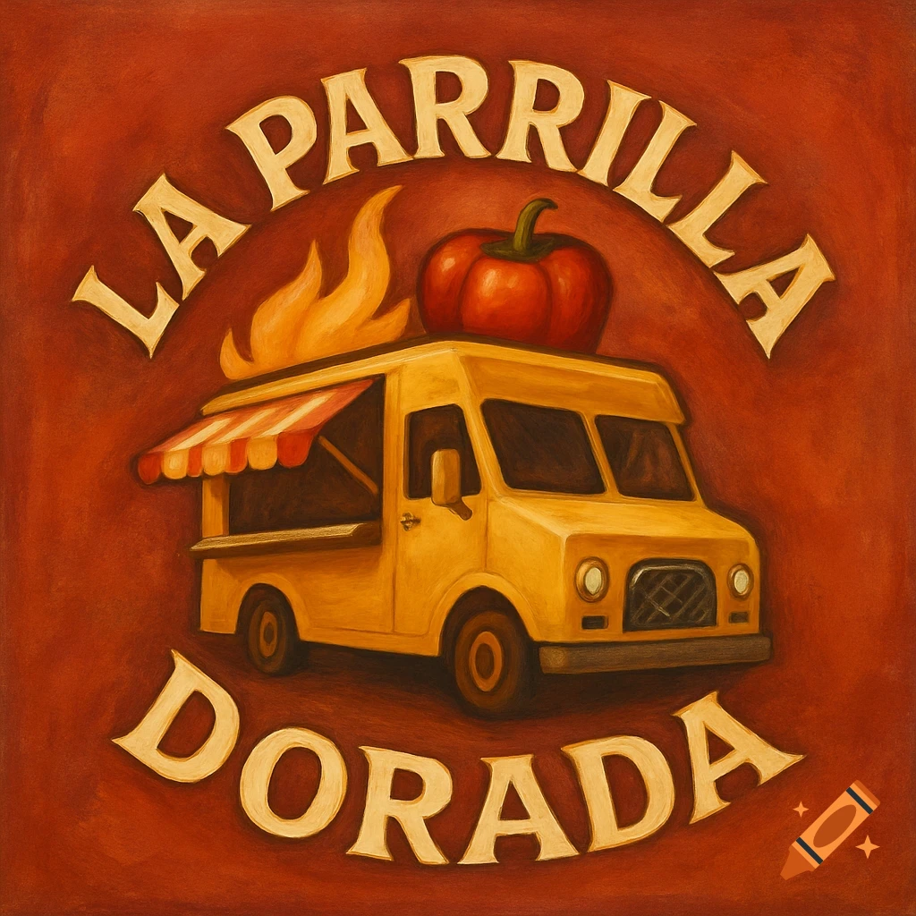 Logo for La Parrilla Dorada food truck featuring a yellow food truck ...