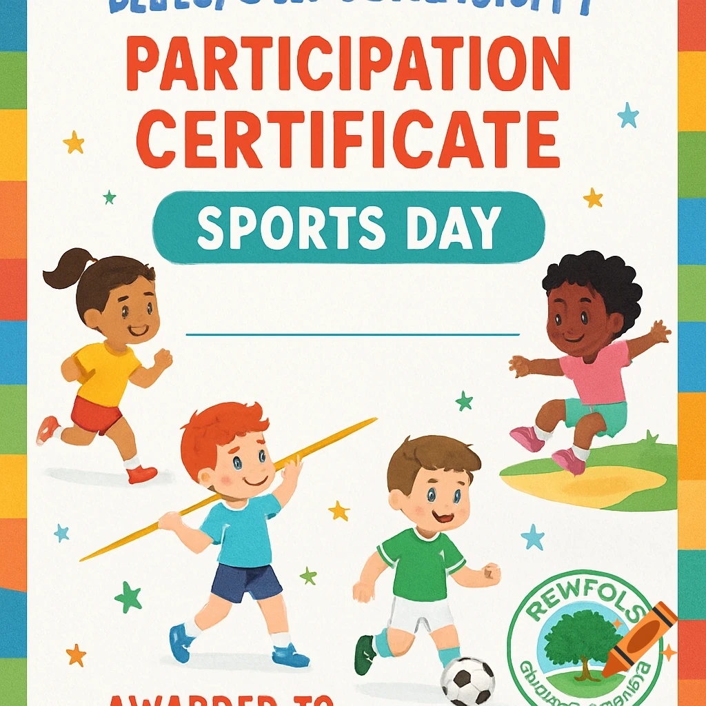 Colorful illustrated Sports Day participation certificate showing ...
