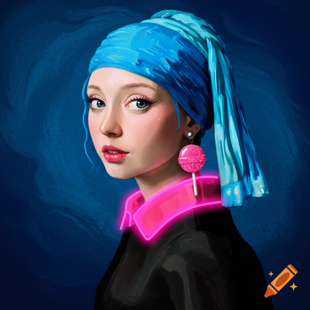 Portrait parody of 'Girl with a Pearl Earring': Woman with blue ...