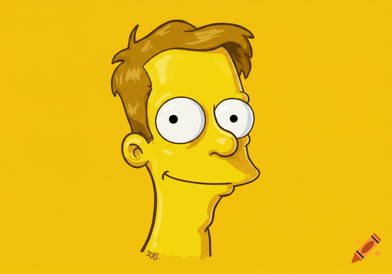 Cartoon portrait of a yellow character in the style of The Simpsons. on ...