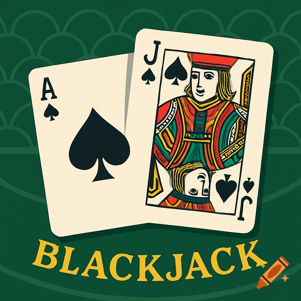 Ace and Jack of Spades playing cards on a green blackjack table with ...