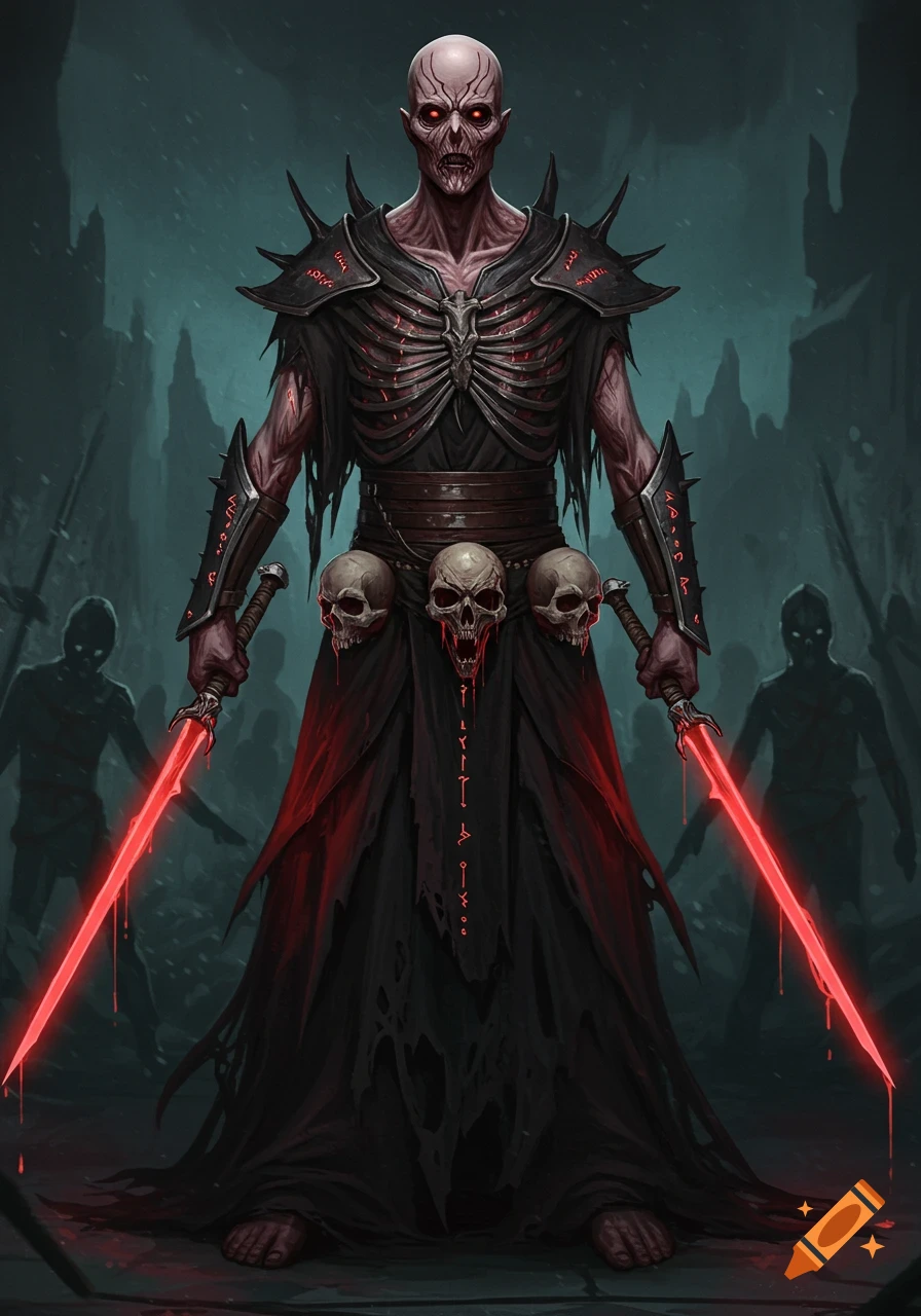 Undead Sith Lord figure with red eyes, a bone chestplate, and glowing ...