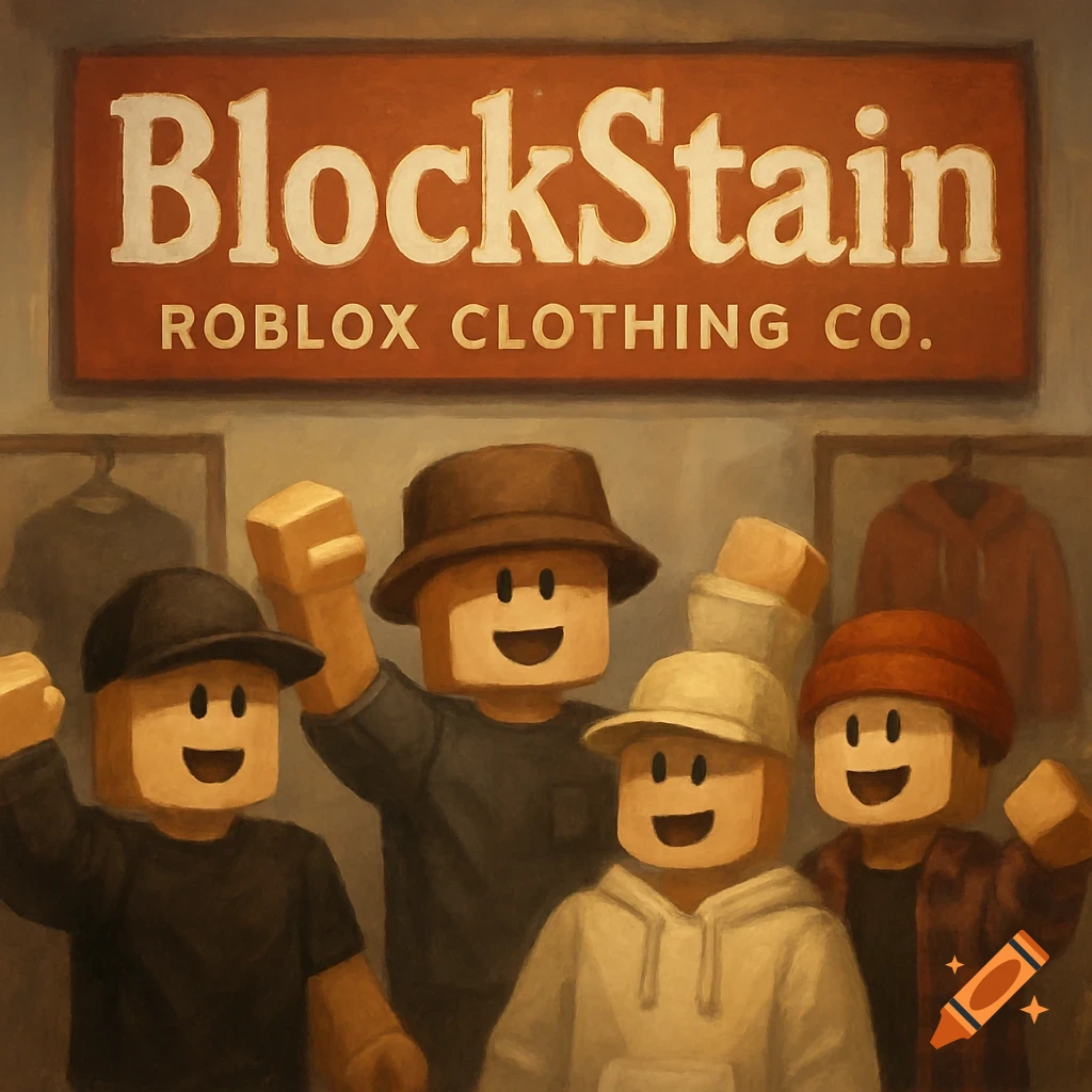 Painting of four Roblox characters in front of a BlockStain Roblox ...