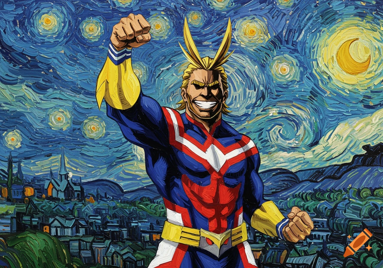 All Might from My Hero Academia in a Van Gogh-style painting with a ...