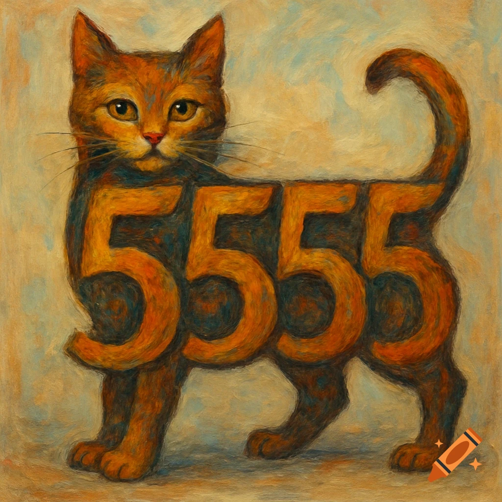 A painting of an orange cat made of the numbers 5555. on Craiyon