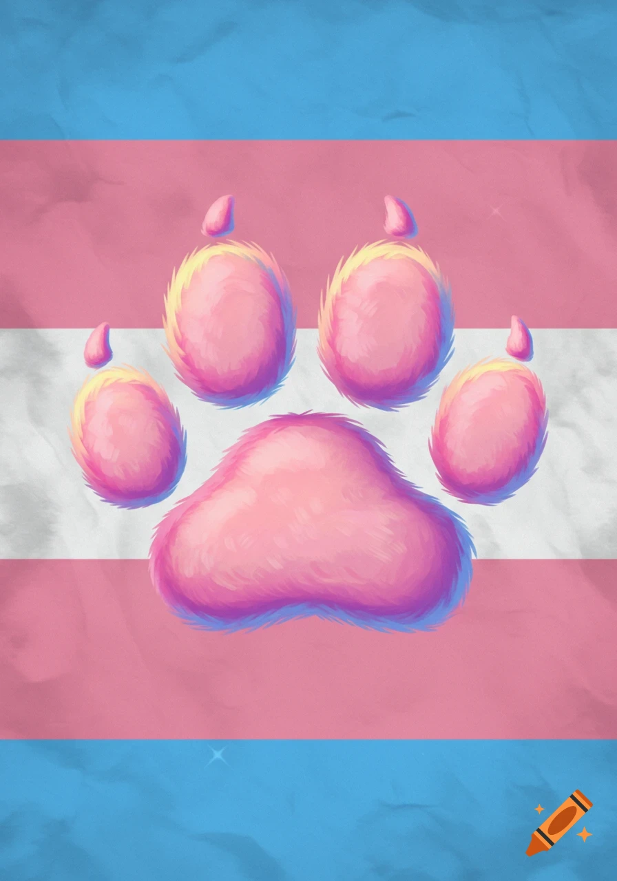 Furry paw print illustration centered on a transgender flag on Craiyon