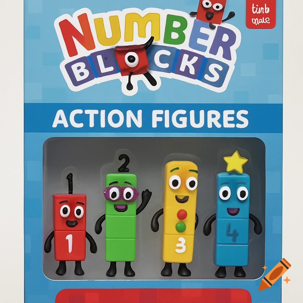 Box of Numberblocks action figures 1, 2, 3, and 4 on Craiyon