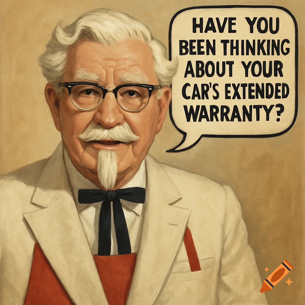 Illustration of Colonel Sanders with a speech bubble asking about car ...