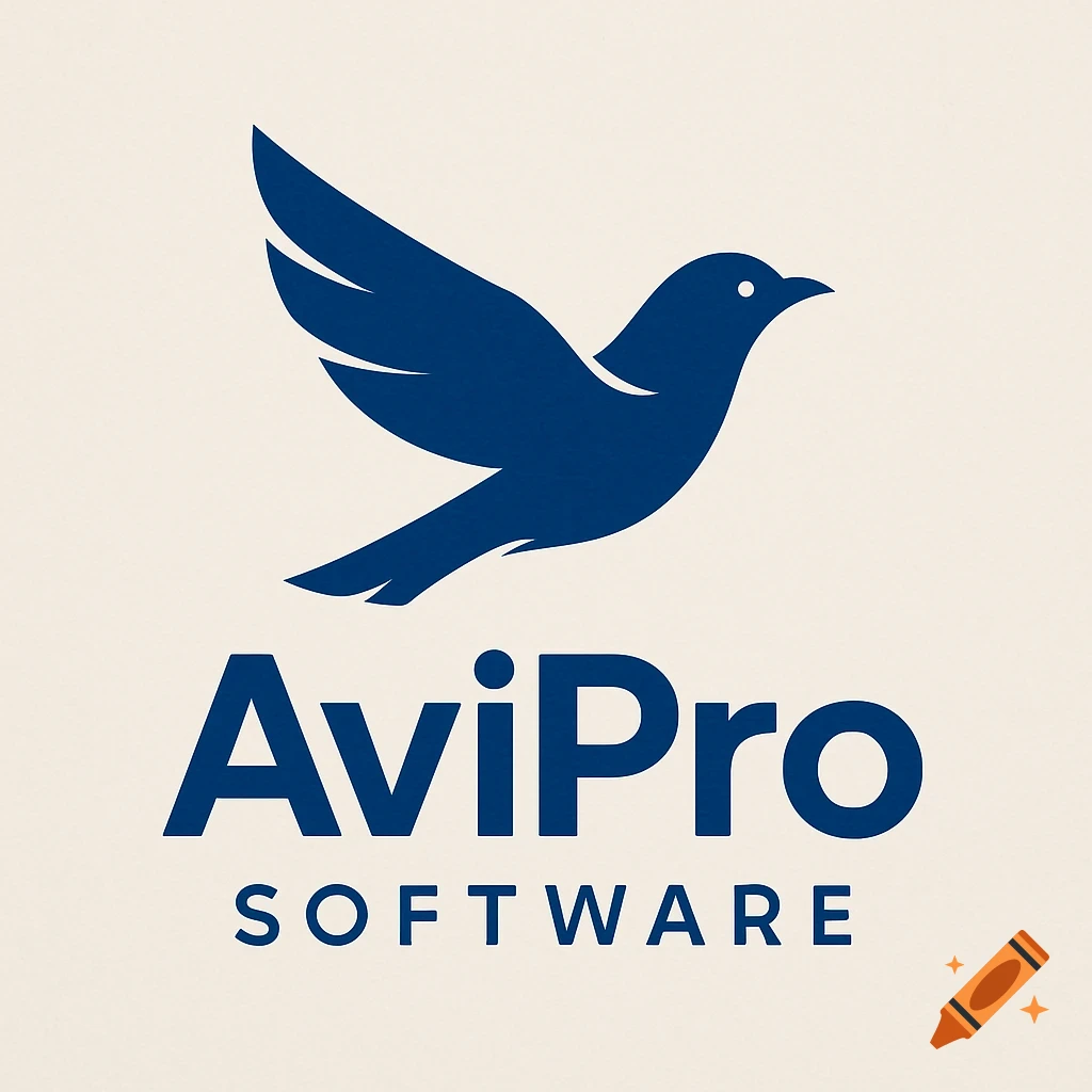 A logo featuring a blue bird flying above blue text reading 'AviPro ...