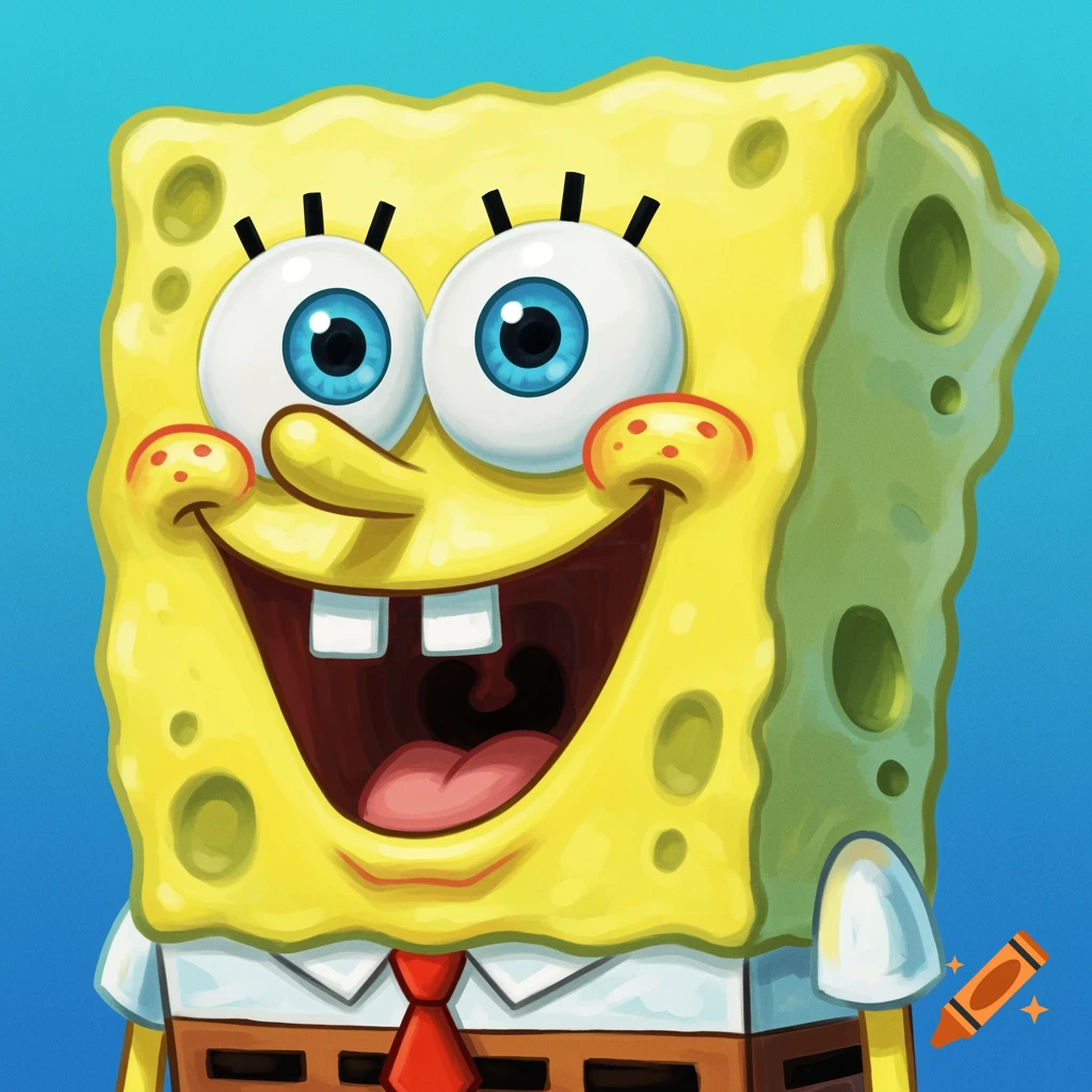 Close-up portrait of SpongeBob SquarePants smiling on Craiyon
