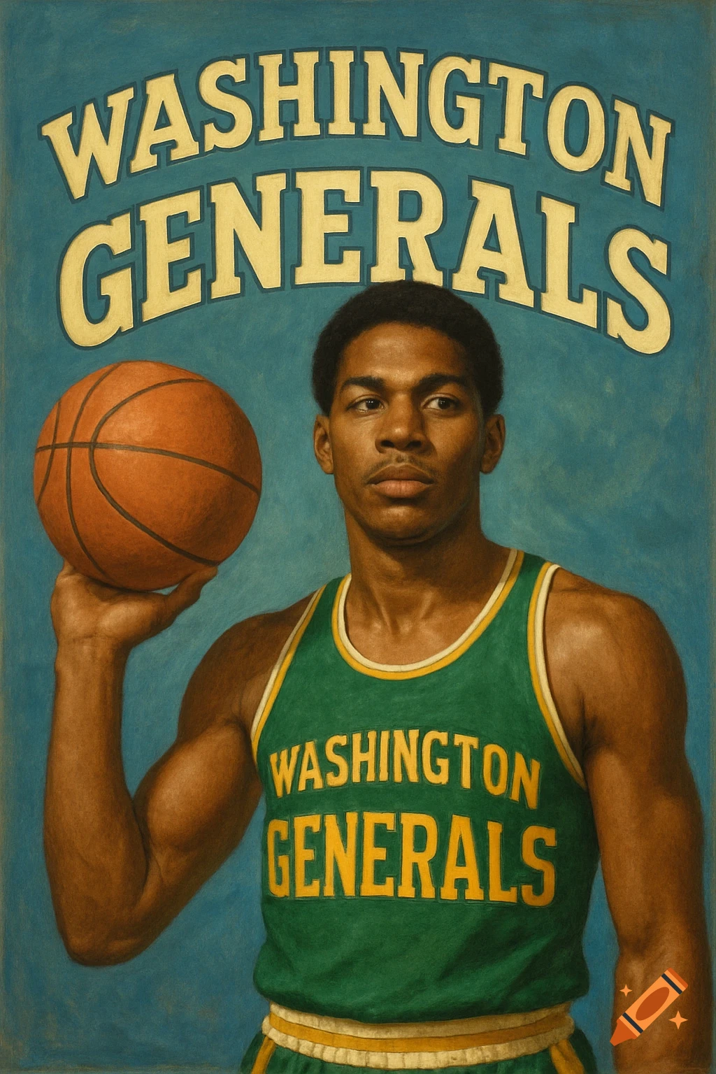 Vintage illustration of a basketball player holding a ball, wearing a ...