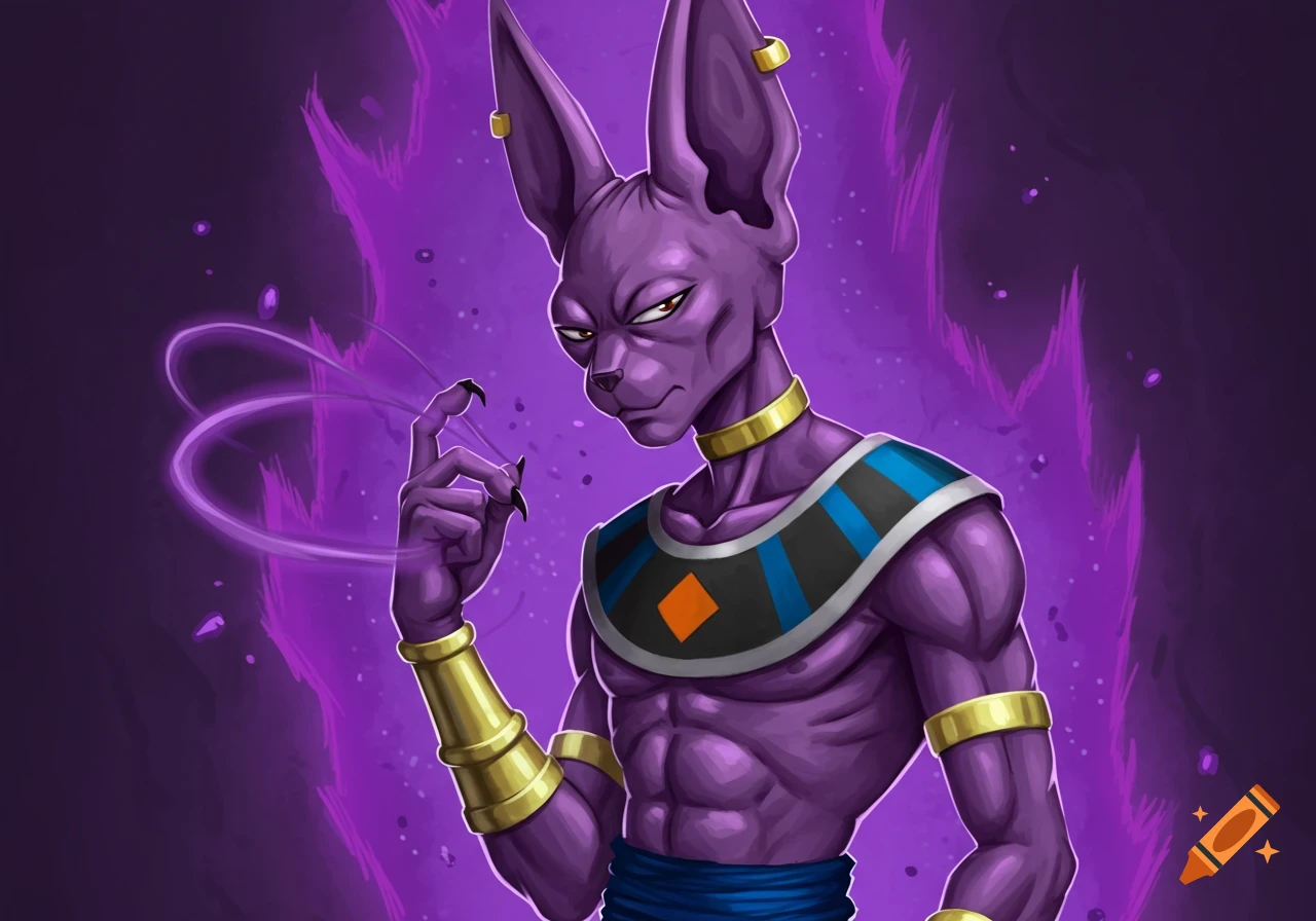 Lord Beerus from Dragon Ball, a muscular purple cat-like character ...