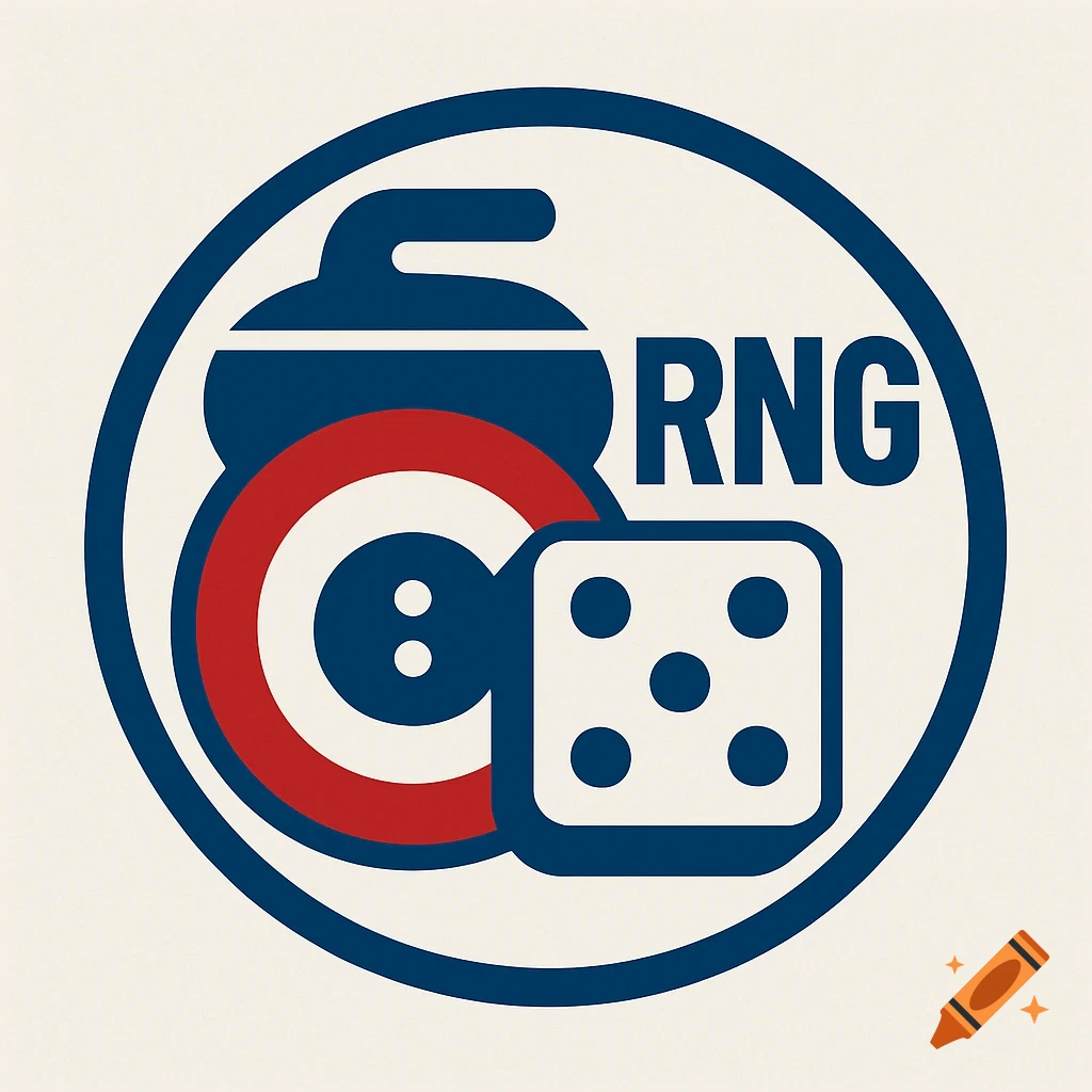 Logo with a curling stone, target, die, and RNG text inside a circle ...