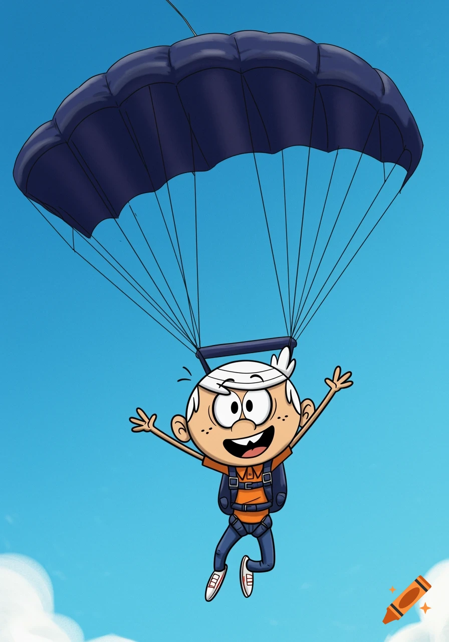 Lincoln Loud from The Loud House skydiving with a navy parachute ...