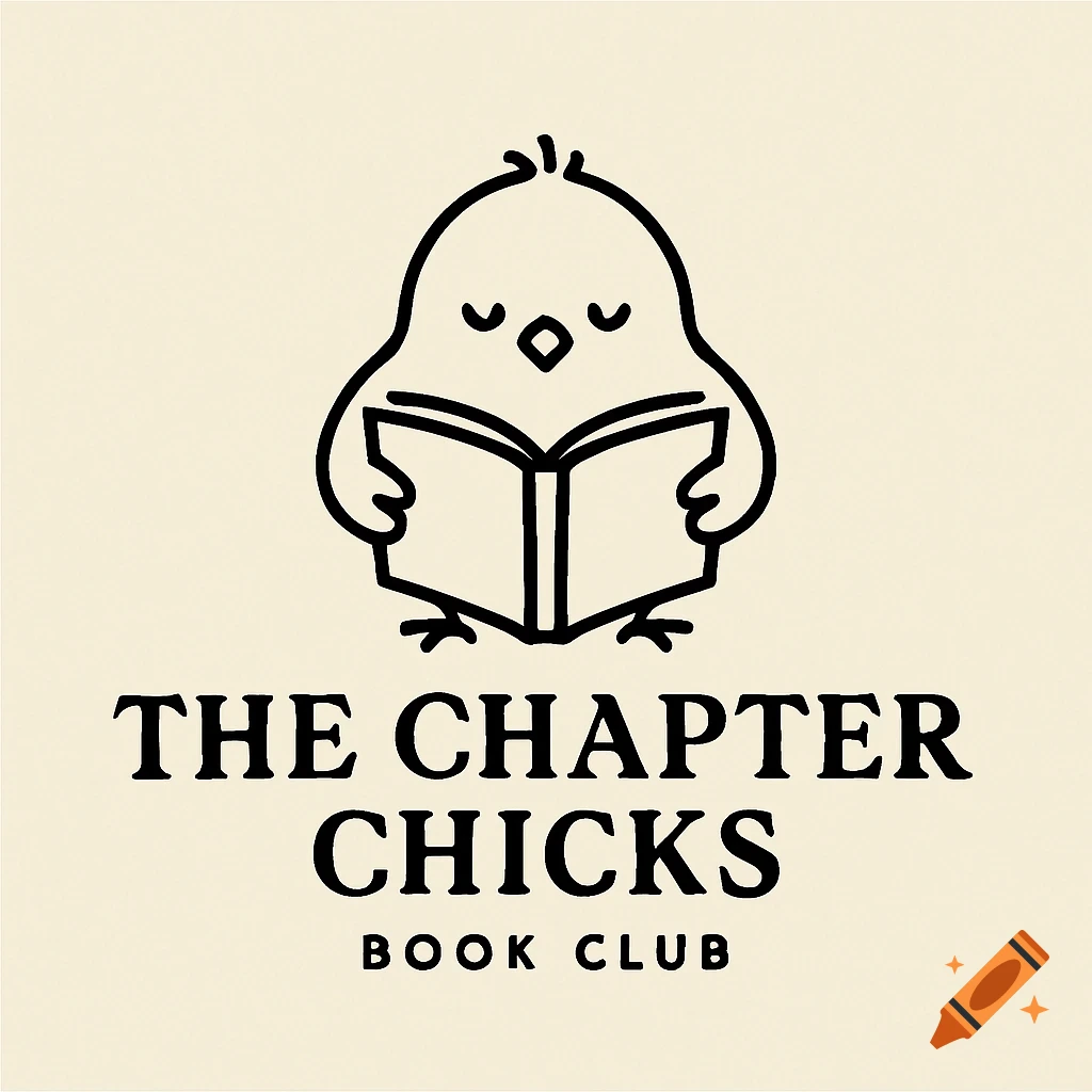 Black outline logo of a chick reading a book with text 'THE CHAPTER ...
