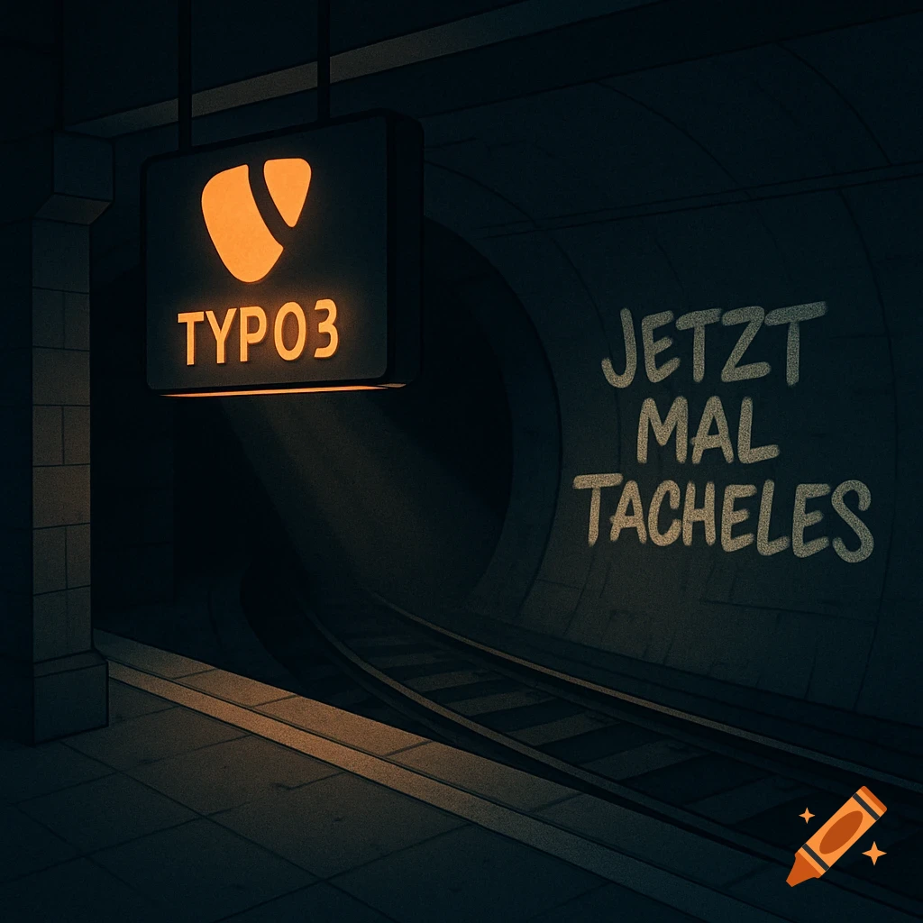 Stylized illustration of a dark subway tunnel with a lighted TYPO3 sign ...